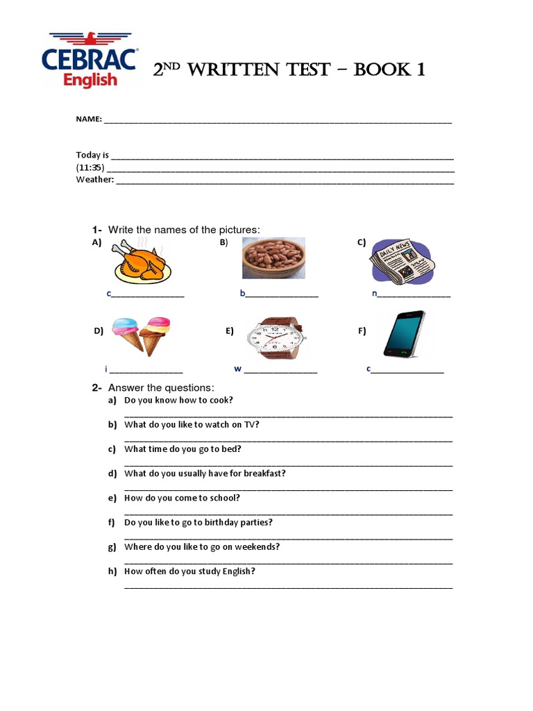 2 Written Test - Book 1 | PDF