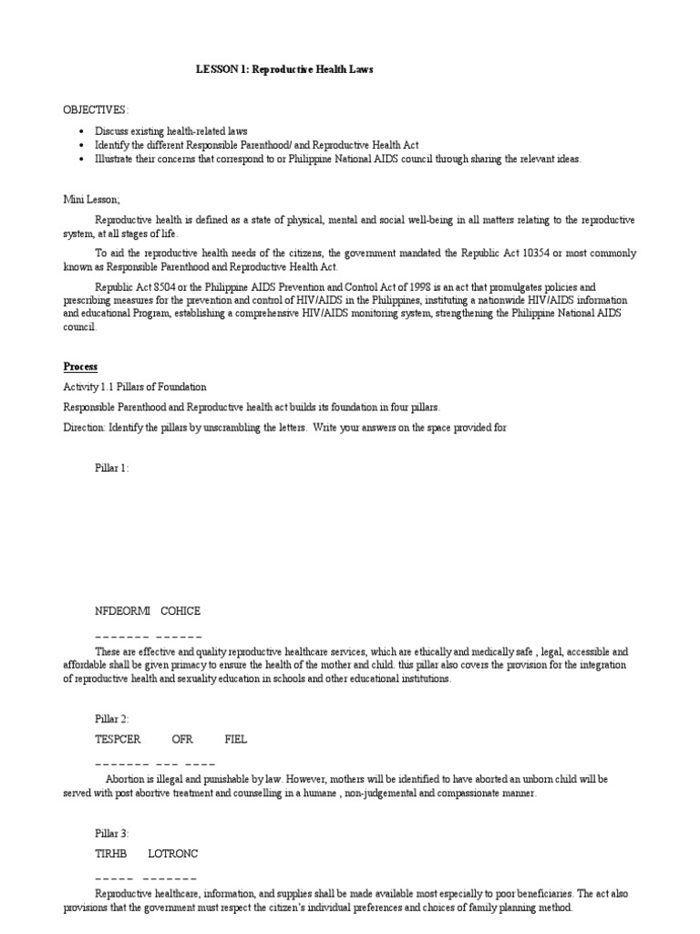 LESSON 1: Reproductive Health Laws | PDF | Reproductive Health | Drugs