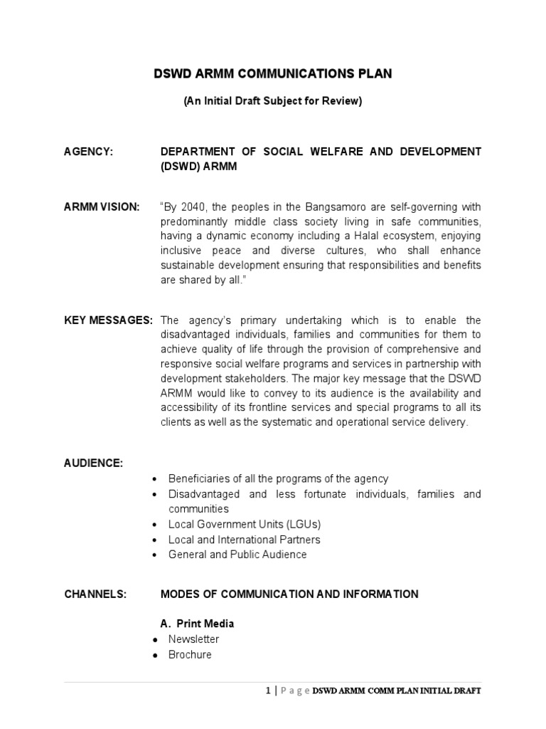 DSWD-ARMM Comm Plan | PDF | Non Governmental Organization | Public Sphere