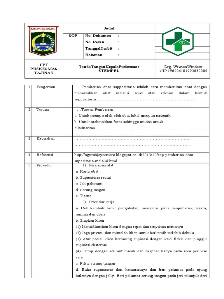Sop Pemberian Obat Suppositoria | PDF