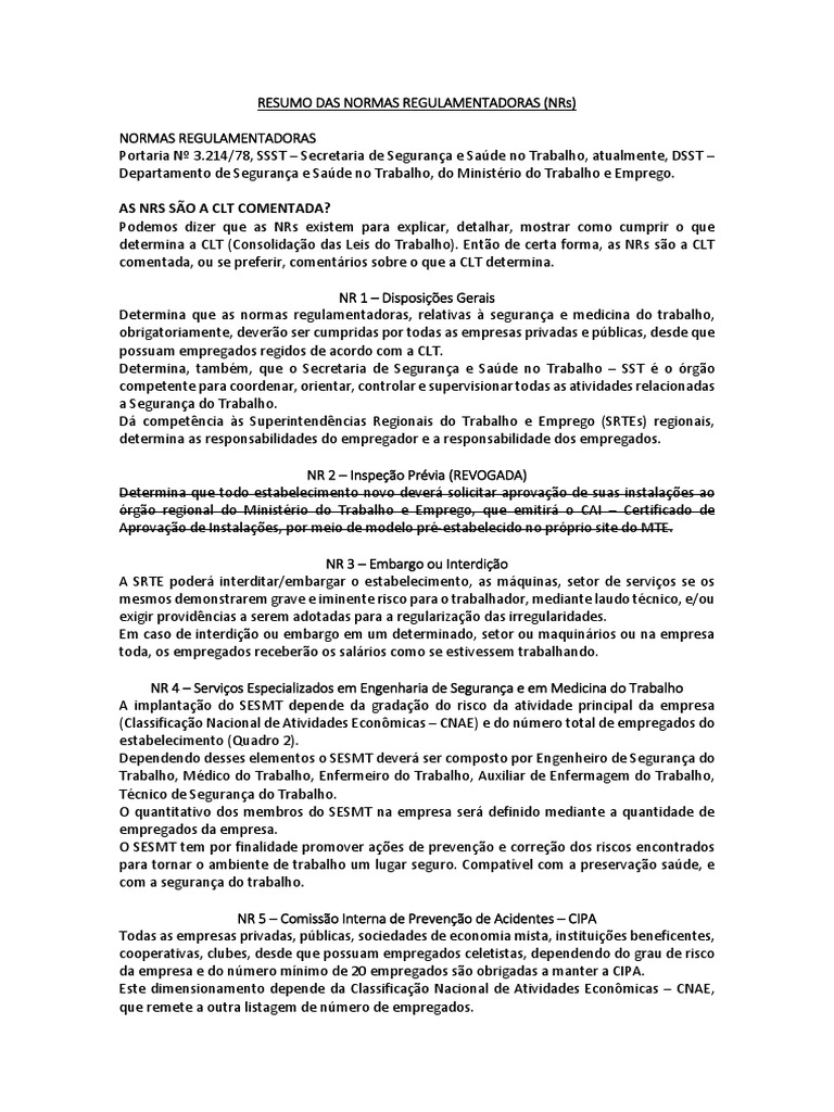 Resumo Das NR's | PDF