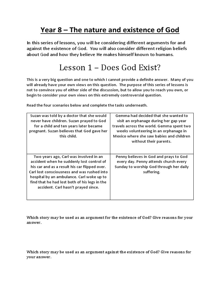 Lesson 1 - Does God Exist?: Year 8 - The Nature and Existence of God ...