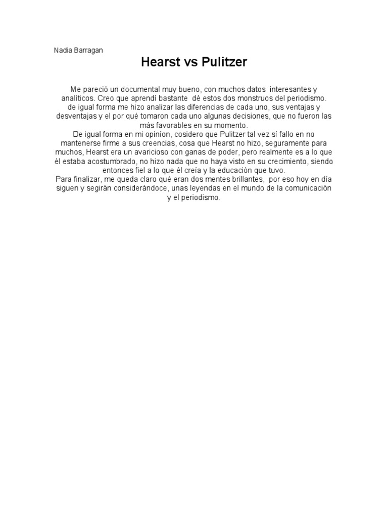 Hearst Vs Pulitzer | PDF