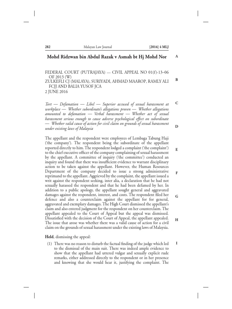 Defamation Appeal in Sexual Harassment Case | PDF | Sexual Harassment ...