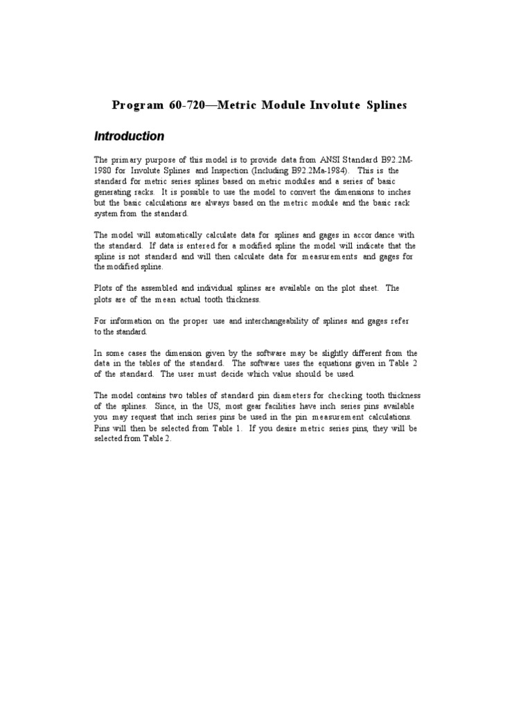 Program Metric Module Involute Splines | PDF | Gear | Engineering Tolerance