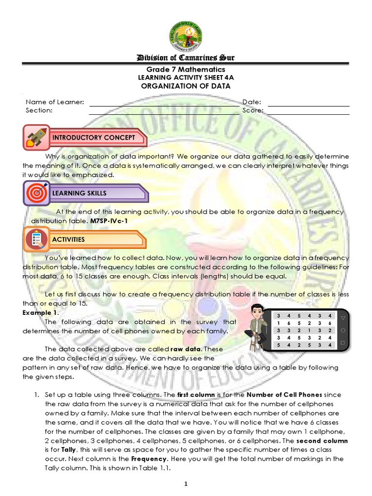 Division of Camarines Sur: Grade 7 Mathematics Organization of Data | PDF