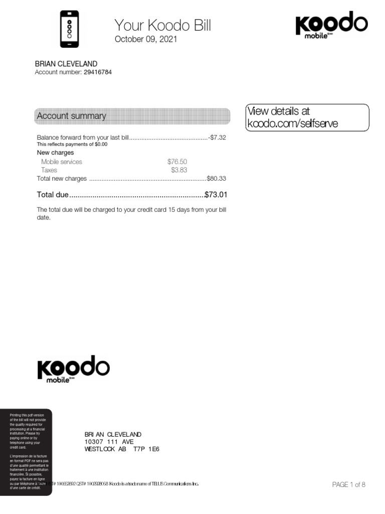Your Koodo Bill: Account Summary | PDF | Finance & Money Management