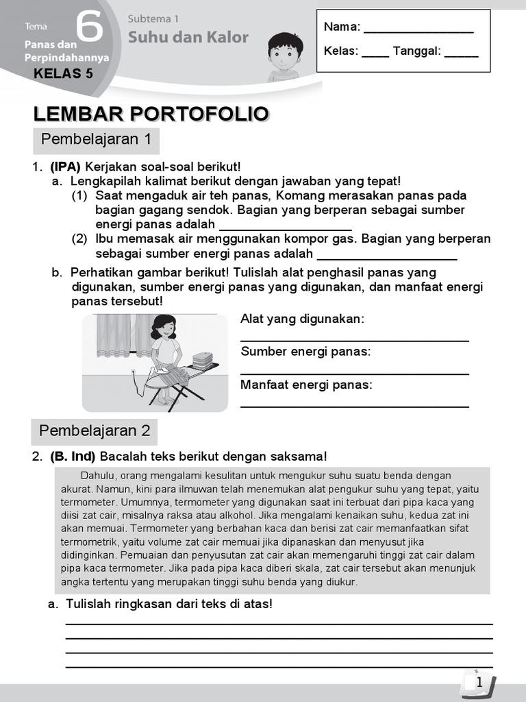 LEMBAR PORTOFOLIO BUPENA 5C Tema 6 Sub 1 | PDF