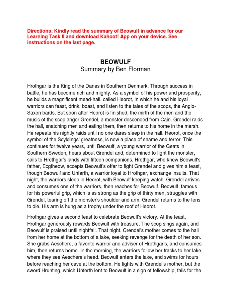 Beowulf and Kahoot Instructions | PDF | Beowulf | Geats
