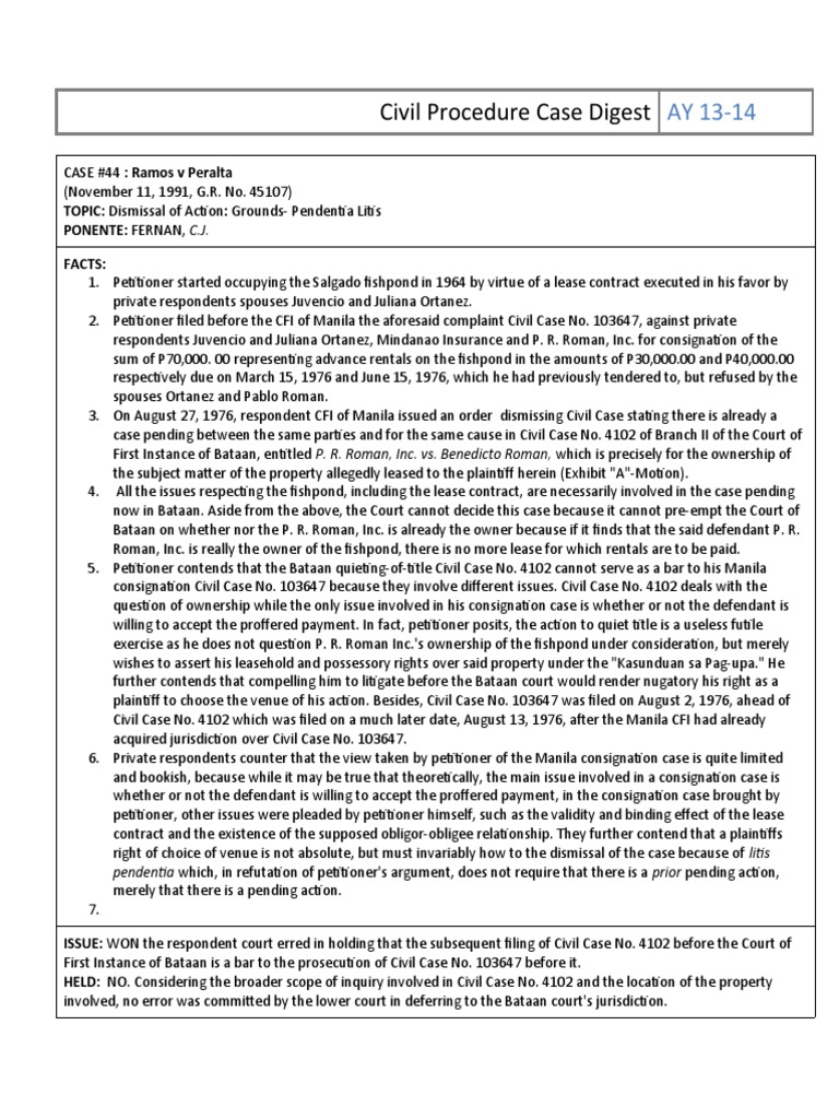 Civil Procedure Case Digest | PDF | Lawsuit | Justice