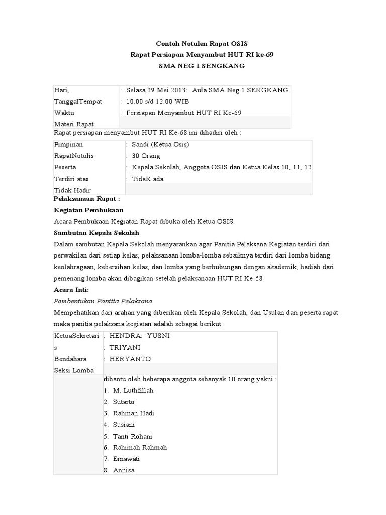Contoh Notulen Rapat OSIS | PDF