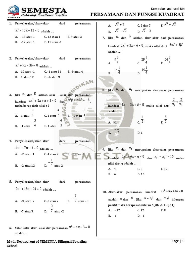 Persamaan Dan Fungsi Kuadrat | PDF