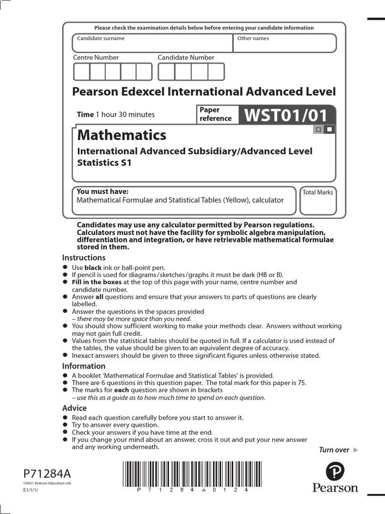 2110 WST01-01 IAL Statistics S1 October 2021 PDF | PDF | Scientific ...