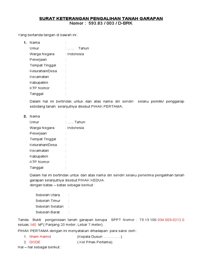 Suket Pengalihan Tanah Garapan | PDF