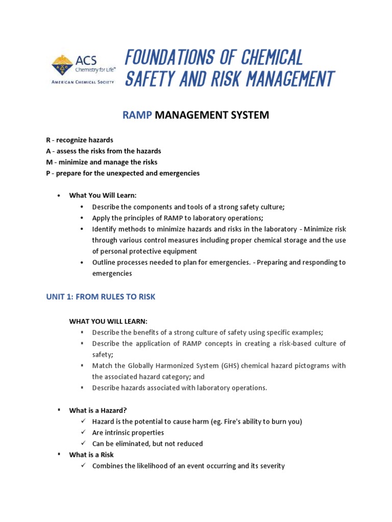 ACS Foundations of Chemical Safety and Risk Management | PDF ...