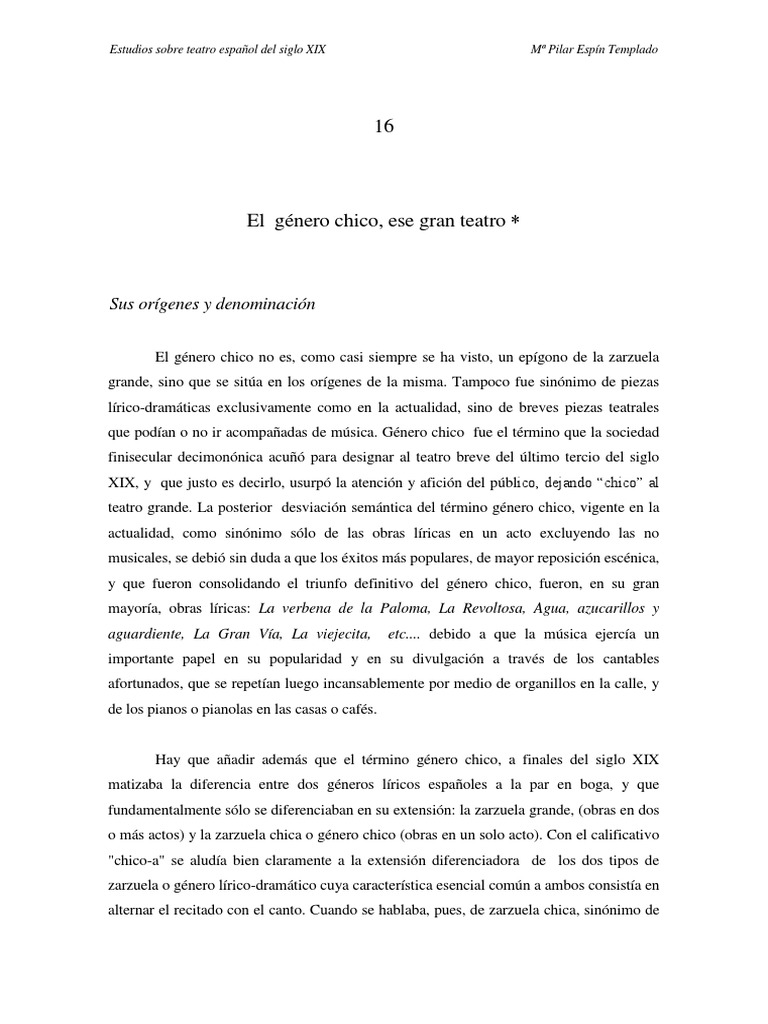 Espín. Artículo. El Género Chico. | PDF | Madrid | Teatro