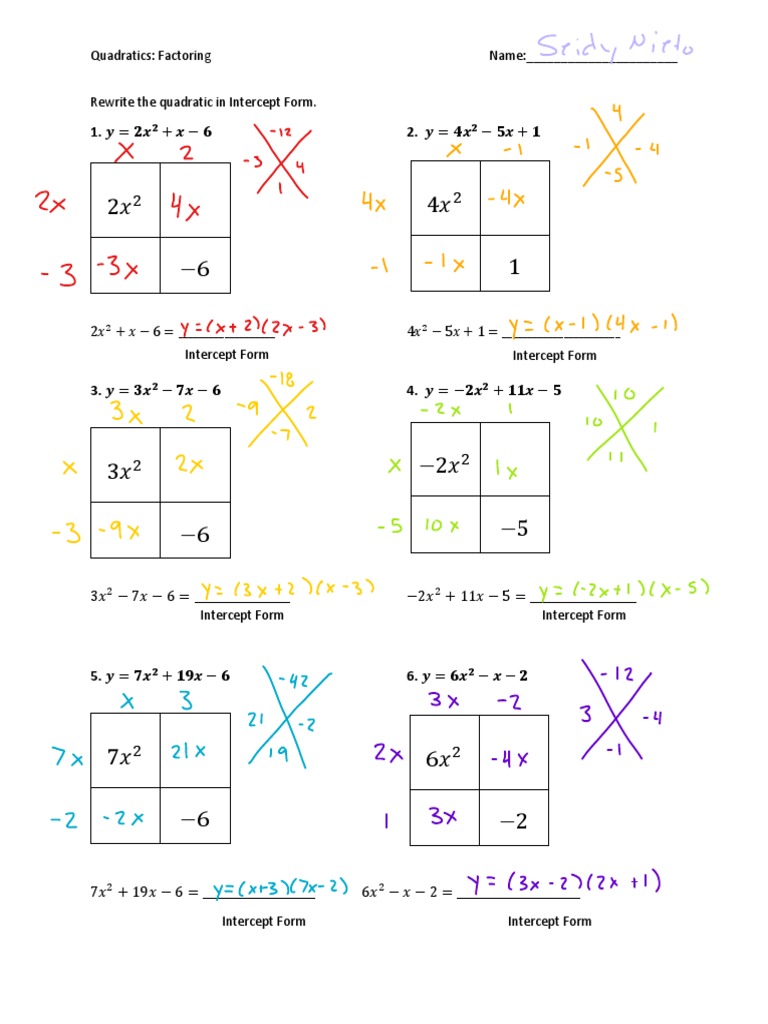 Factoring Quadratics Box Method 2021 Completed | PDF | Computers