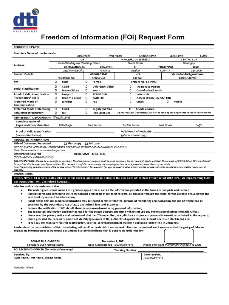 Freedom of Information (FOI) Request Form | PDF | Identity Document ...