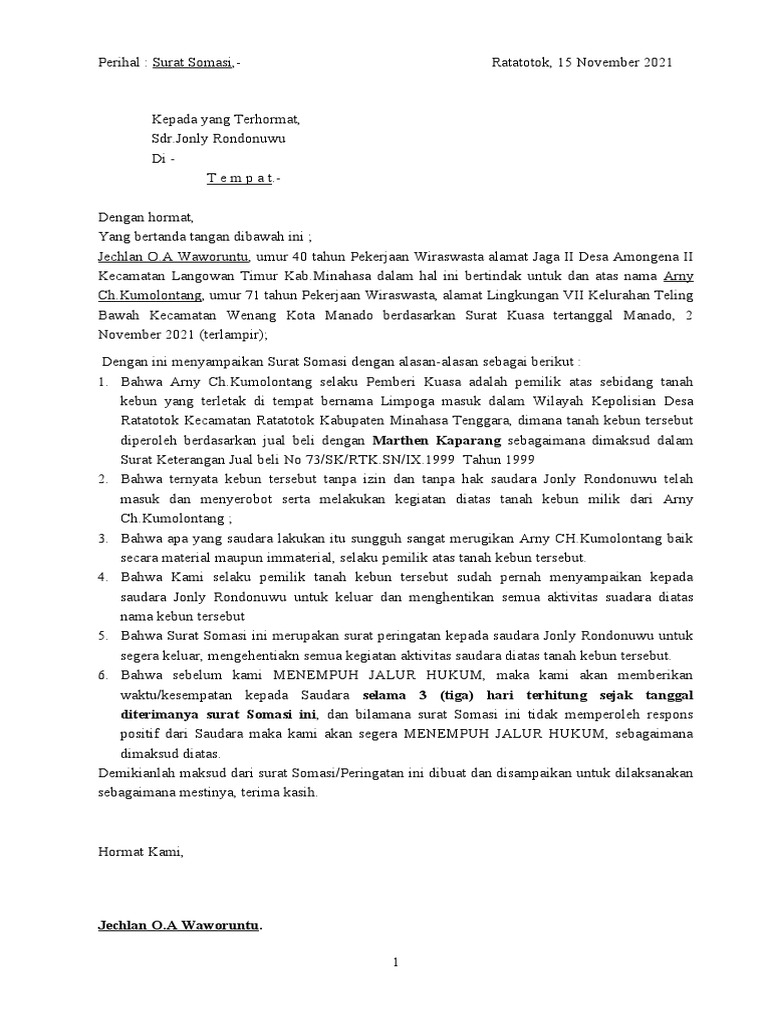 Contoh Surat Somasi | PDF