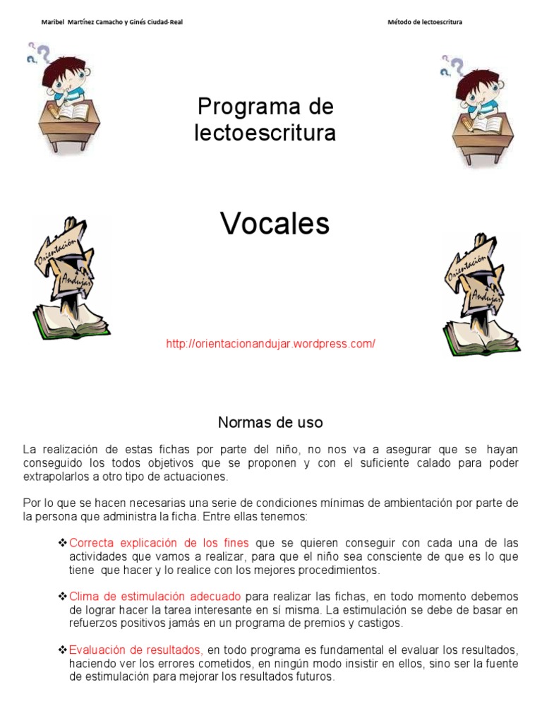 Programa de Lectoescritura Vocales Completo Orientacionandujar | PDF