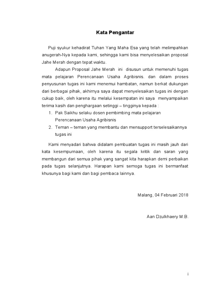 Kata Pengantar Proposal Jahe Merah | PDF