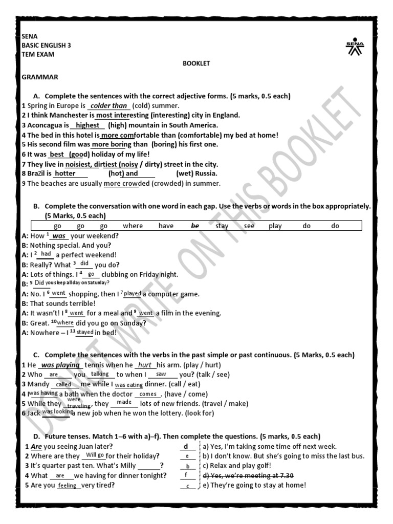 Basic English Test Term Exam | PDF