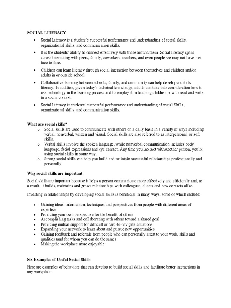 Social Literacy | PDF | Social Skills | Literacy