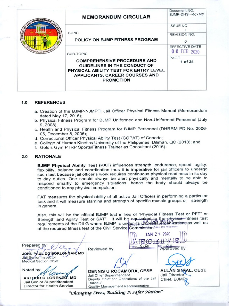 Mc-90 02.08.2020 Policy On BJMP Fitness Program | PDF