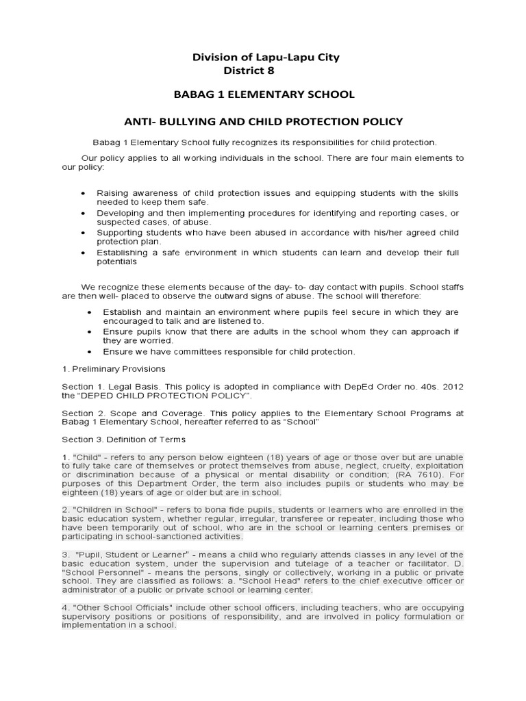School Child Protection Policy | PDF | Violence | Child Protection