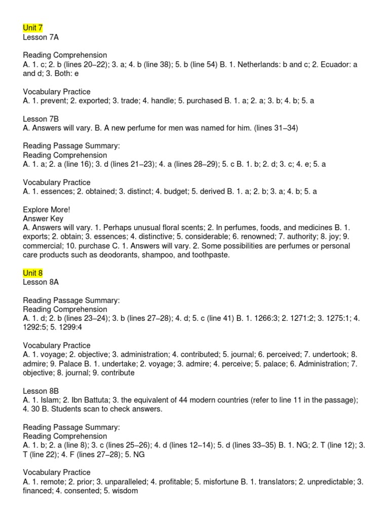 Reading Explorer 2 Answer Key | PDF | Reading Comprehension