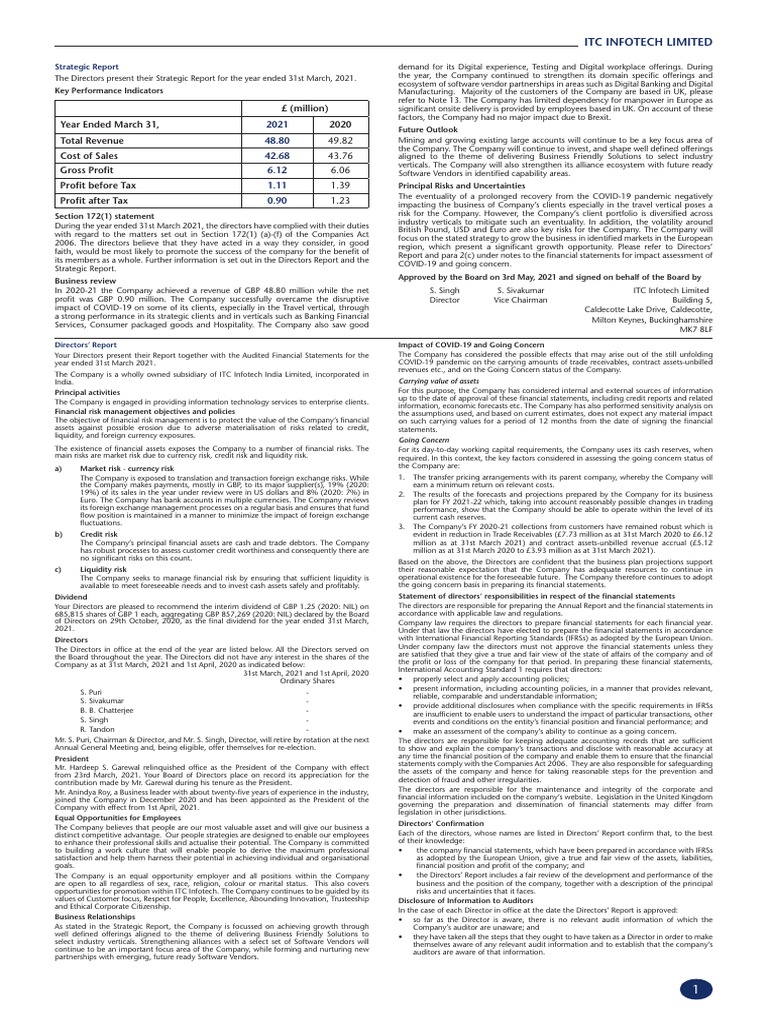 ITC Infotech Limited Annual Report 2021 1 | PDF | Financial Audit | Audit