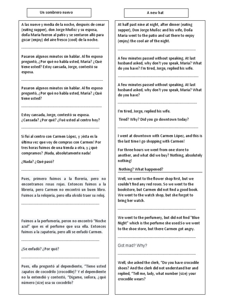 SPANISH Story With The ENGLISH Translation | PDF