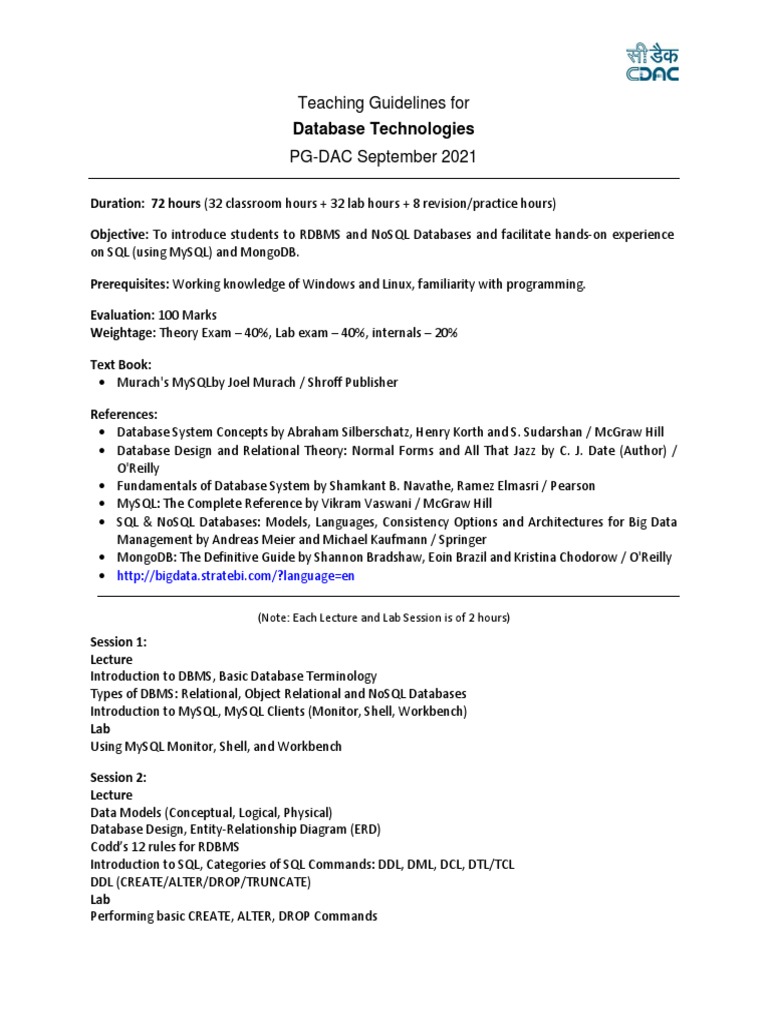 DAC - School - TG - Database Technologies | PDF | Relational Database ...