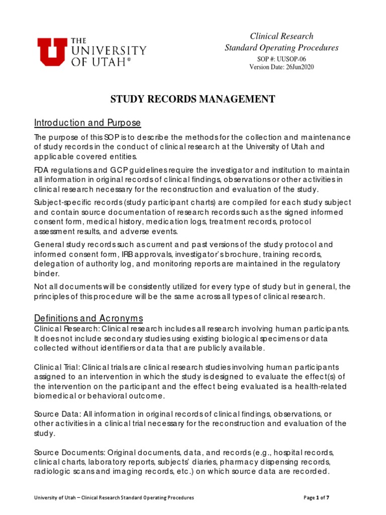 Study Records Management SOP | PDF | Clinical Trial | Electronic Health ...