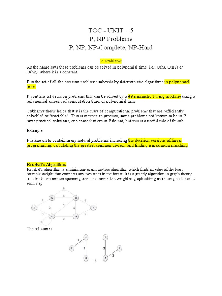 Toc - Unit - 5 P, NP Problems P, NP, NP-Complete, NP-Hard | PDF | Time Complexity ...