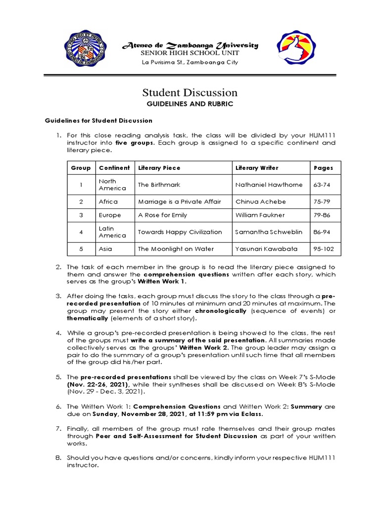 Guidelines and Rubrics For Student Discussion | PDF | Rubric (Academic ...