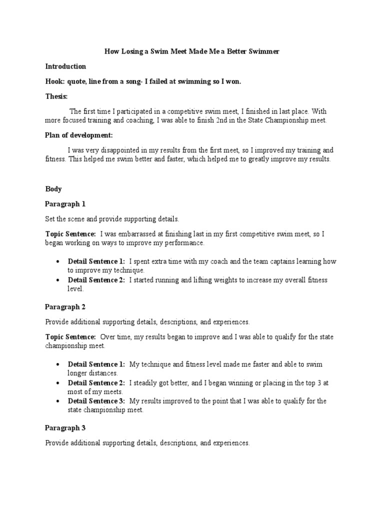 Outlining Sample | PDF | Swimming | Swimming (Sport)