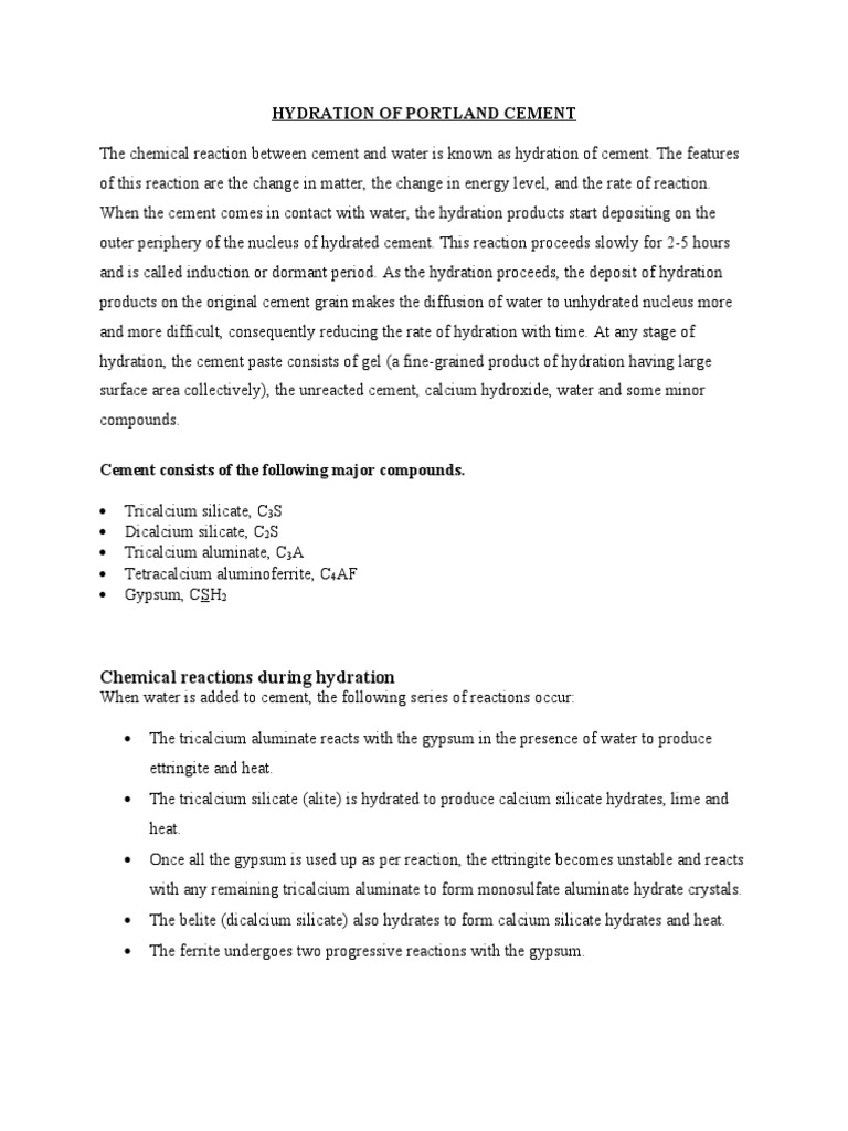 Hydration of Portland Cement | PDF | Cement | Concrete