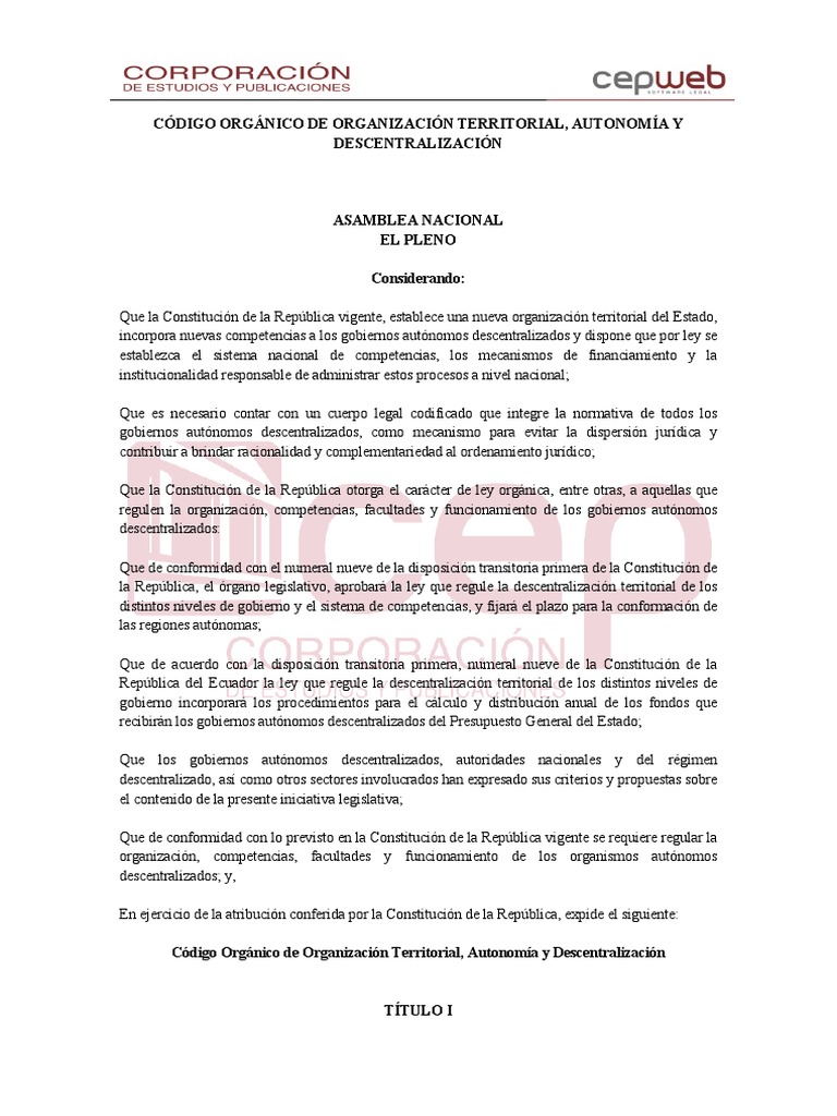 COOTAD | PDF | Gobierno | Estado (política)
