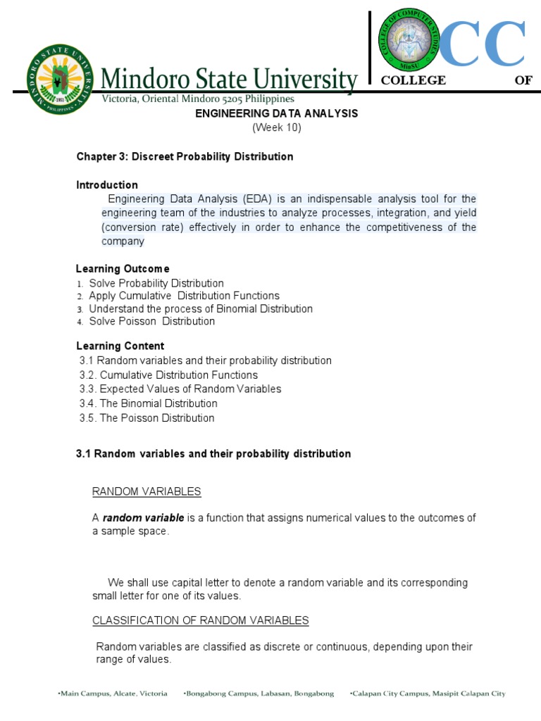 Module in Engineering Data Analysis - Discrete Probability Distribution ...