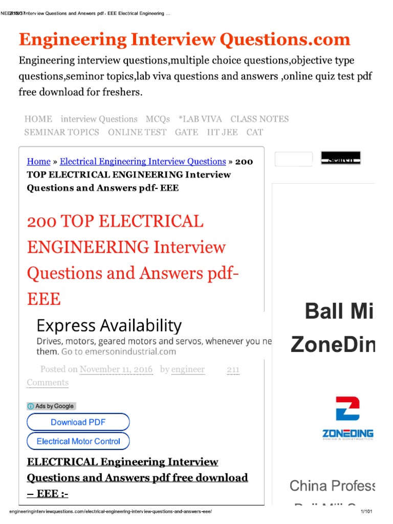 200 TOP ELECTRICAL ENGINEERING Interview Questions and Answers PDF ...