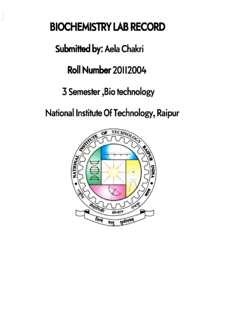 Biochemistry Lab Record Book | PDF