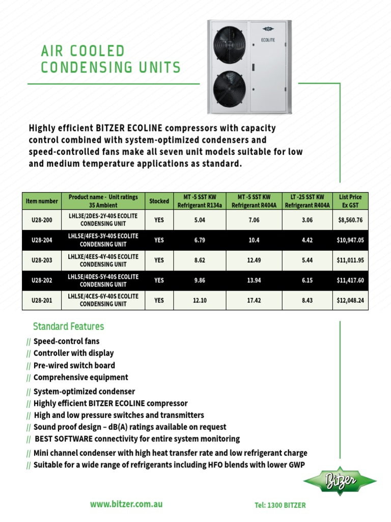 Air Cooled Condensing Units: Standard Features | PDF