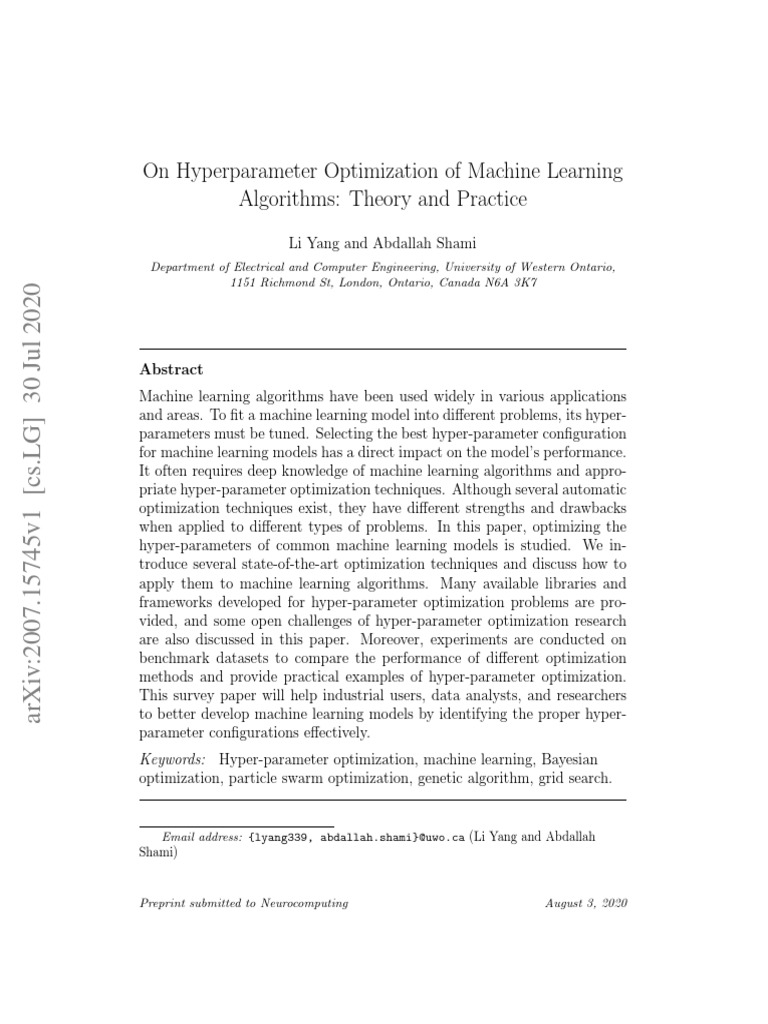 Hyperparameter Optimization of ML Algorithms | PDF | Mathematical Optimization | Machine Learning
