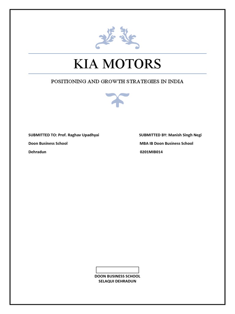 Kia Motors: Positioning and Growth Strategies in India | PDF ...