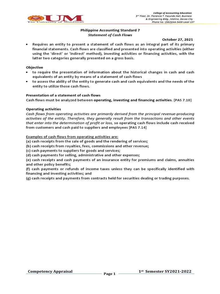PAS 7 Statement of Cash Flows | PDF | Cash Flow Statement | Balance Sheet