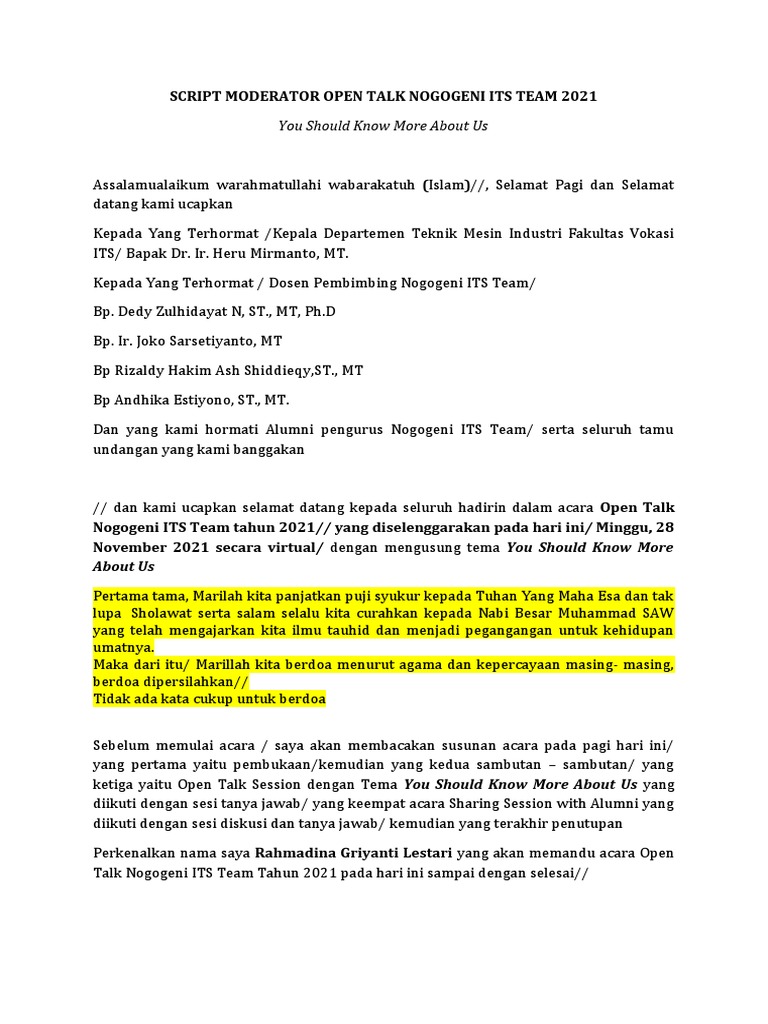 Script Moderator Open Talk 2021 | PDF