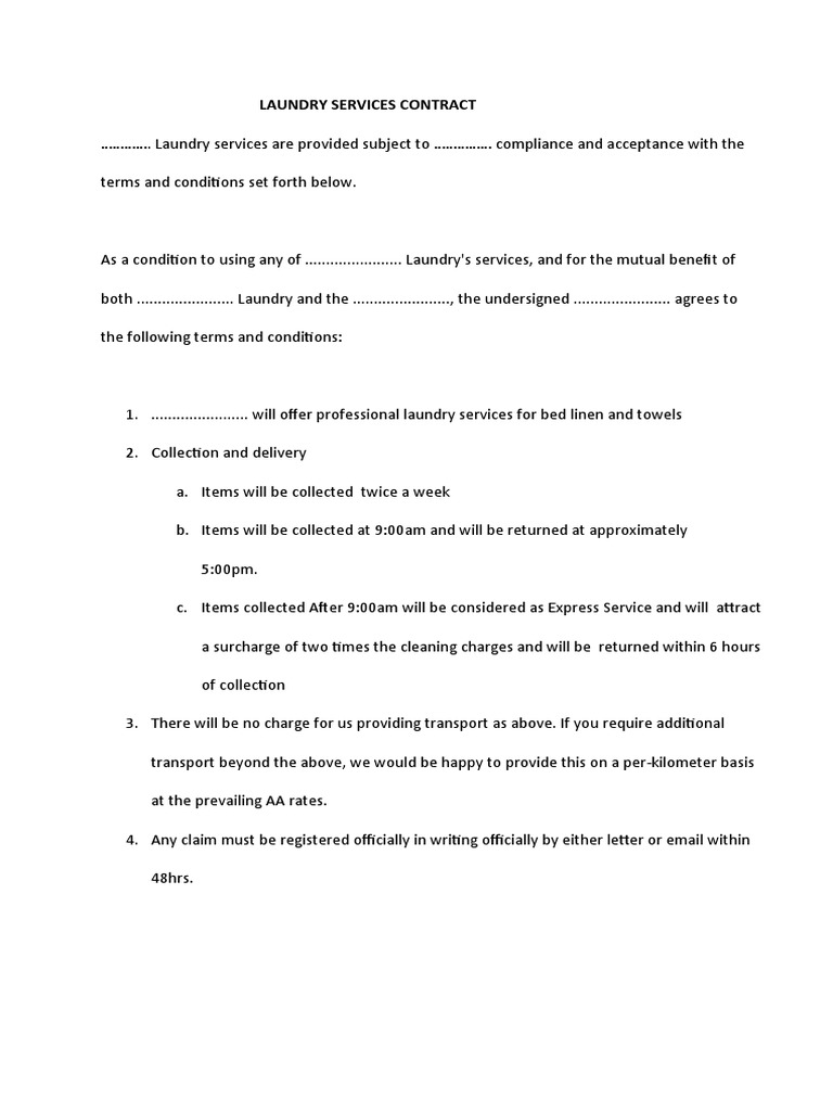 Laundry Contract Sample | PDF | Receipt | Damages