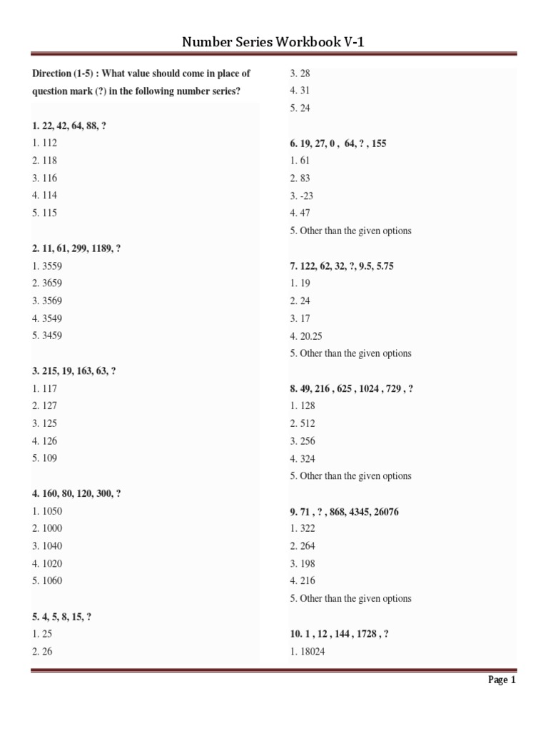 Number Series Questions Workbook V-1 | PDF