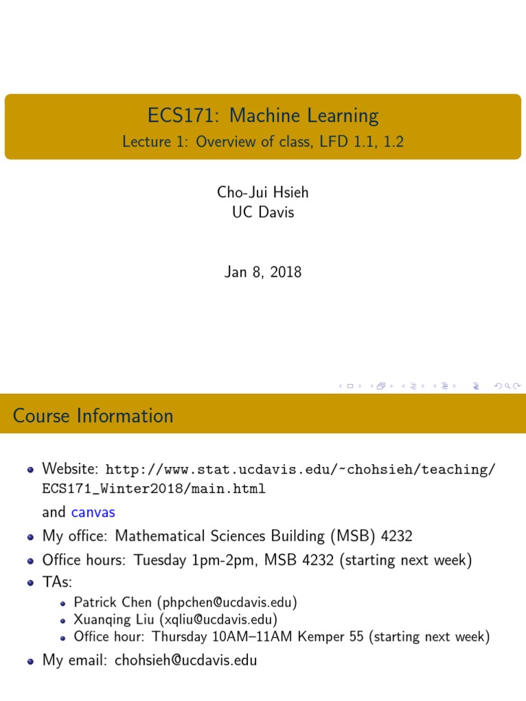ECS171: Machine Learning: Lecture 1: Overview of Class, LFD 1.1, 1.2 | PDF | Machine Learning ...